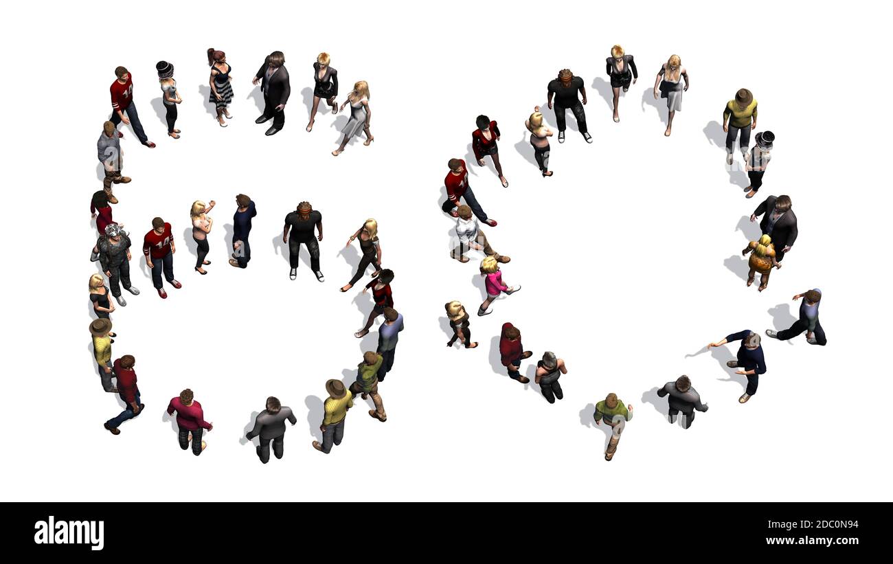 people - arranged in number 60 - with shadow - isolated on white ...