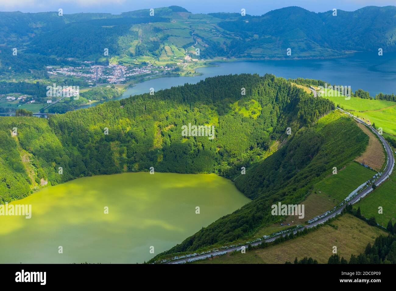 Lake of Sete Cidades, a volcanic crater lake on Sao Miguel island ...