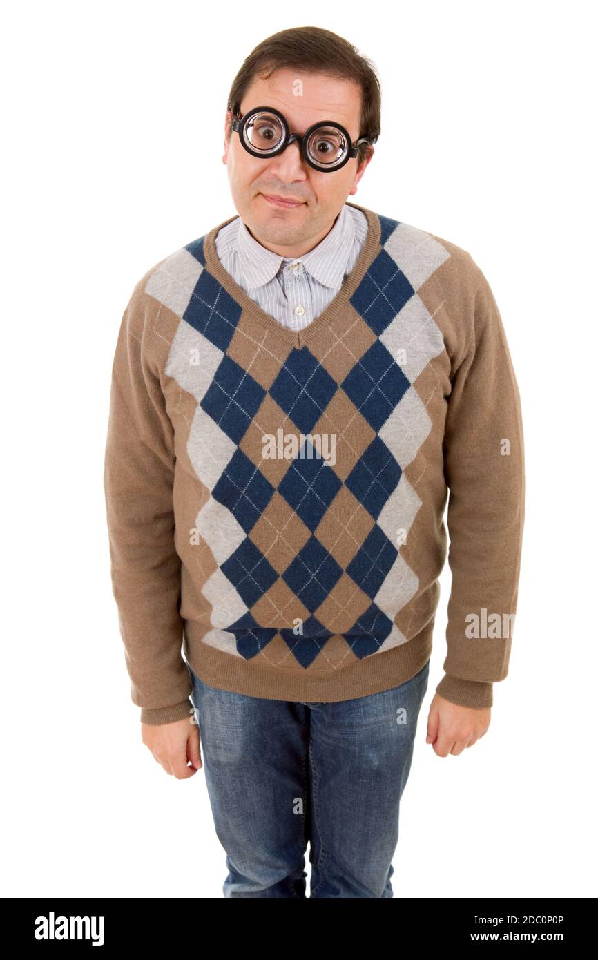 geek man isolated on white background Stock Photo - Alamy