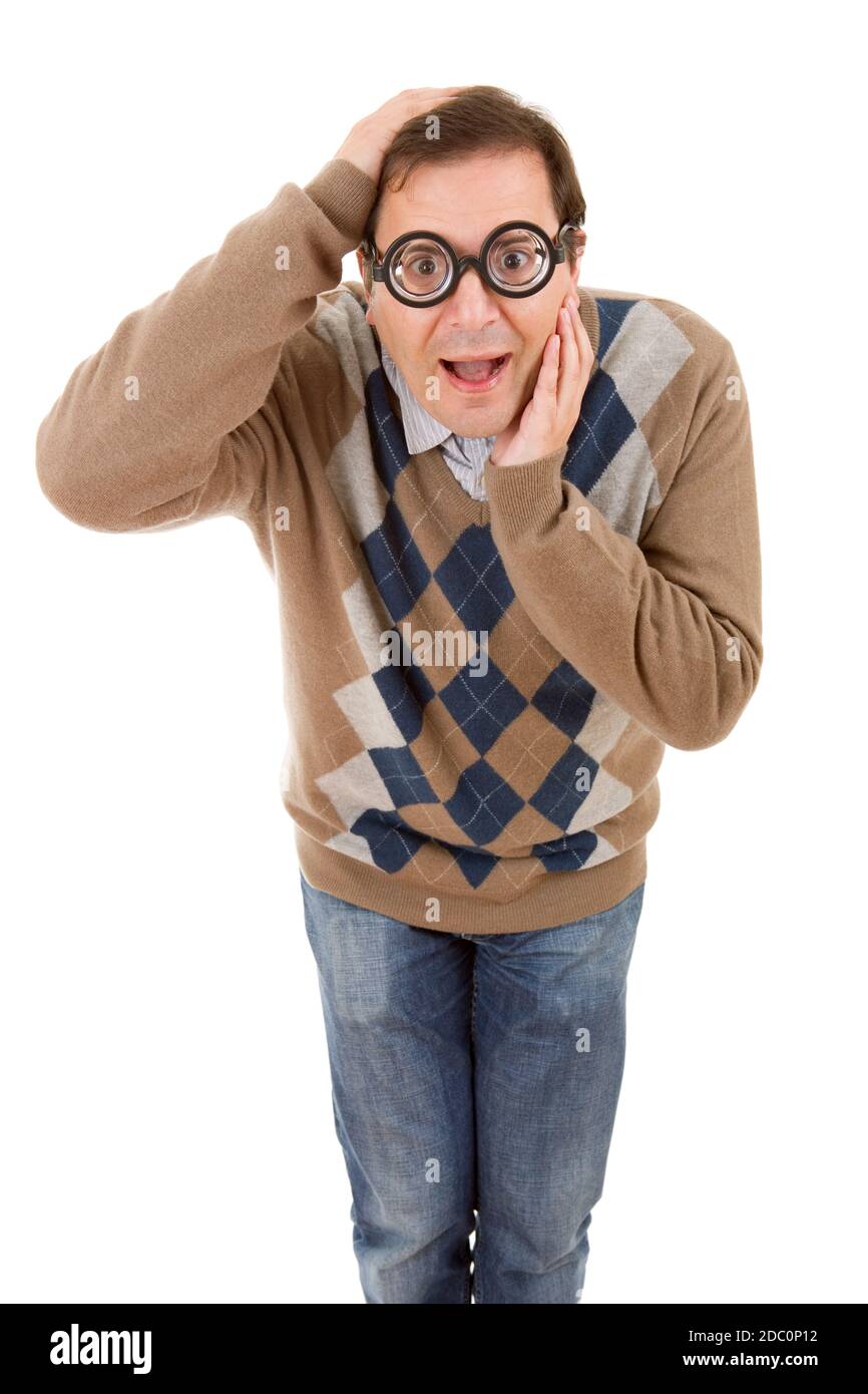 geek man isolated on white background Stock Photo - Alamy