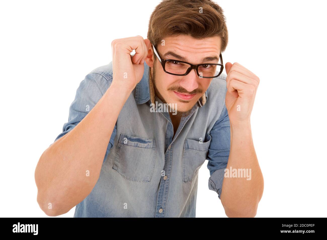 young teen man hiding, isolated on white Stock Photo - Alamy