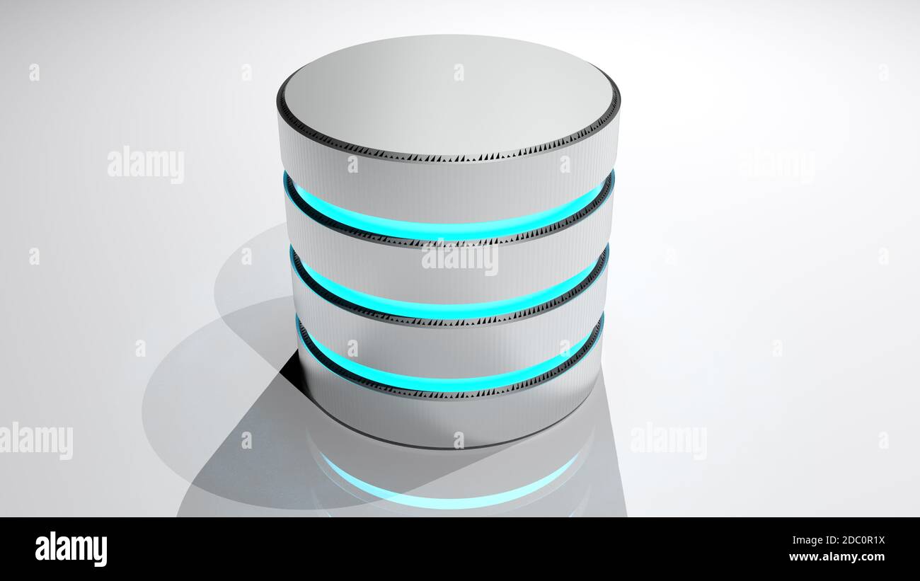 DATABASE technology concept image with metallic disks and blue light ...