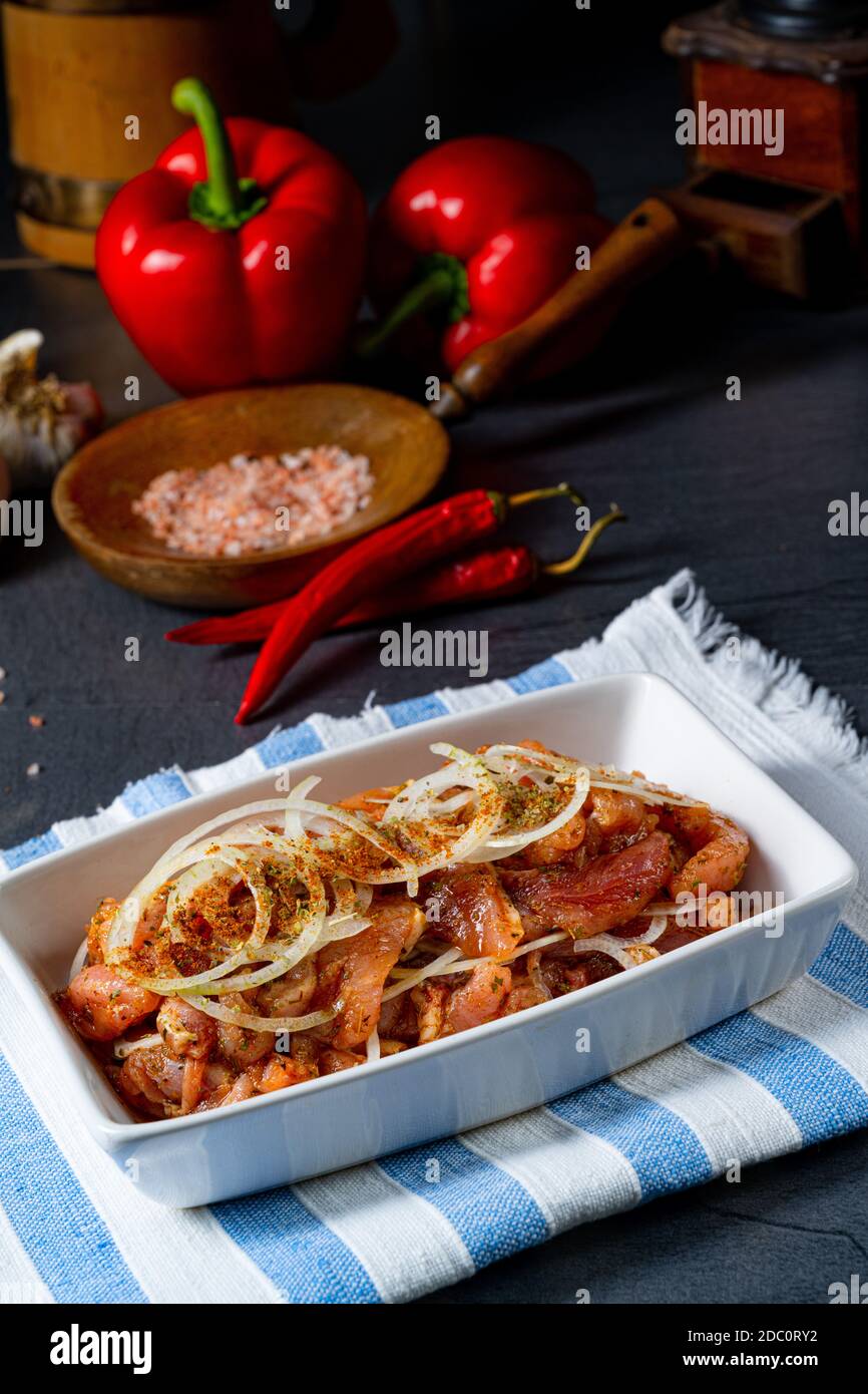 Freshly seasoned Greek gyros meat Stock Photo - Alamy