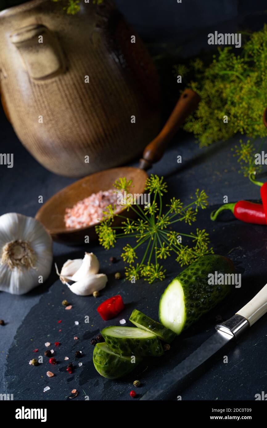 rustic fresh pickled cucumber (polish malosolne Stock Photo - Alamy