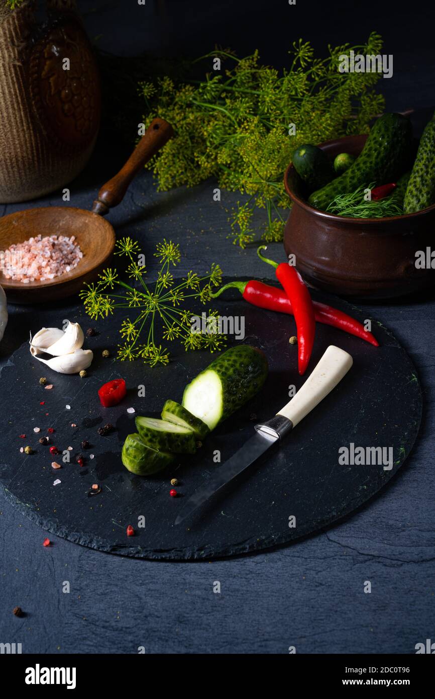 rustic fresh pickled cucumber (polish malosolne Stock Photo - Alamy