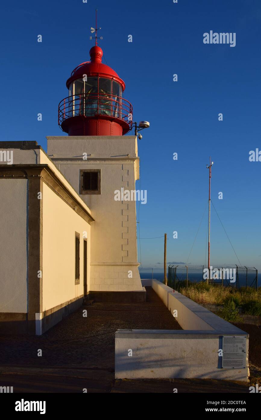 The lighthouse of Ponta do Pargo at sunset, at the most western point ...
