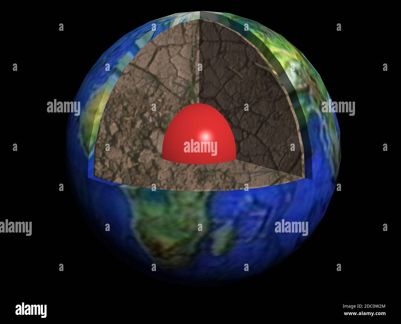 3D model of the earth with continents Earth coast and core Stock Photo ...