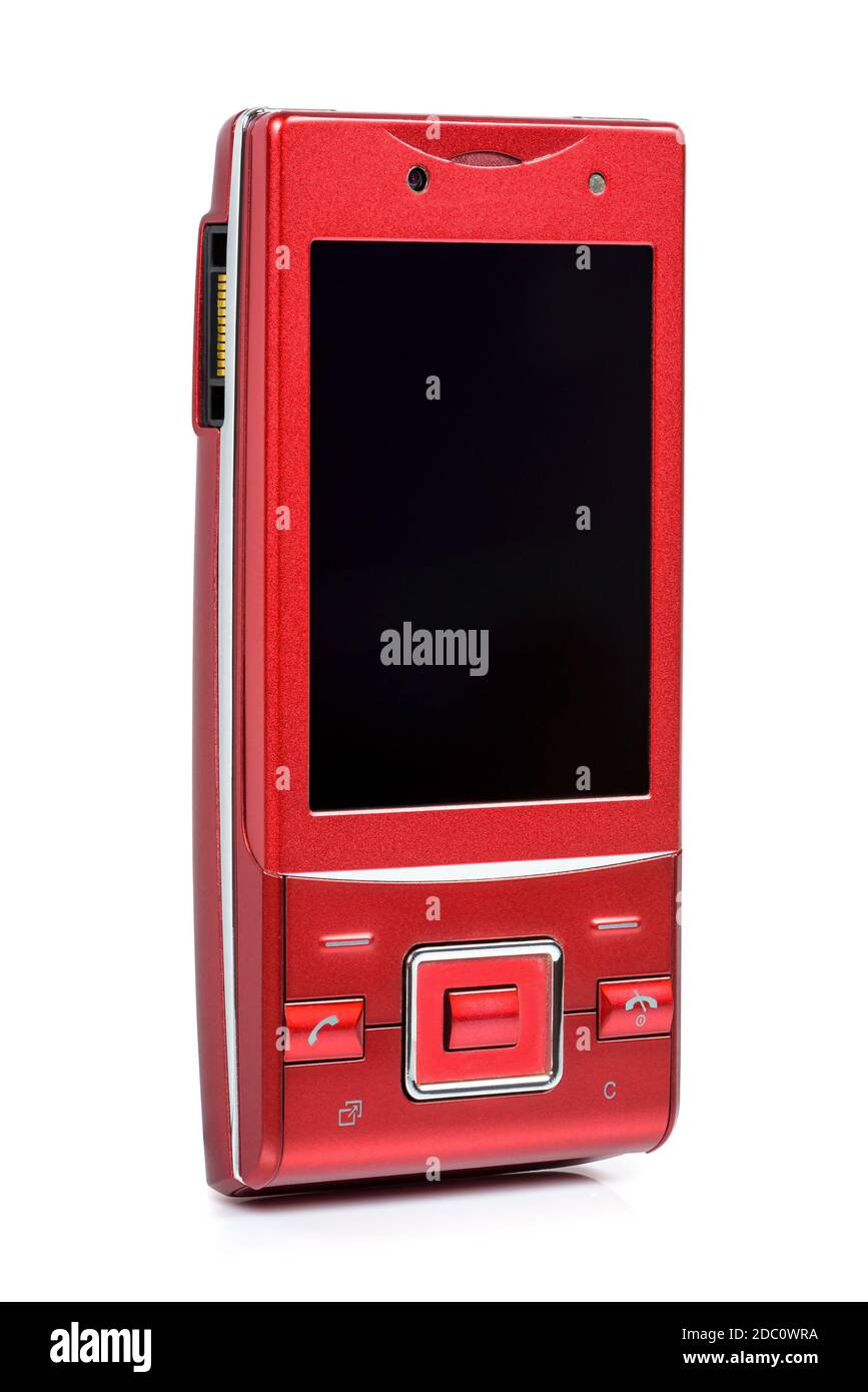 Red vintage slider phone isolated on white background with clipping ...