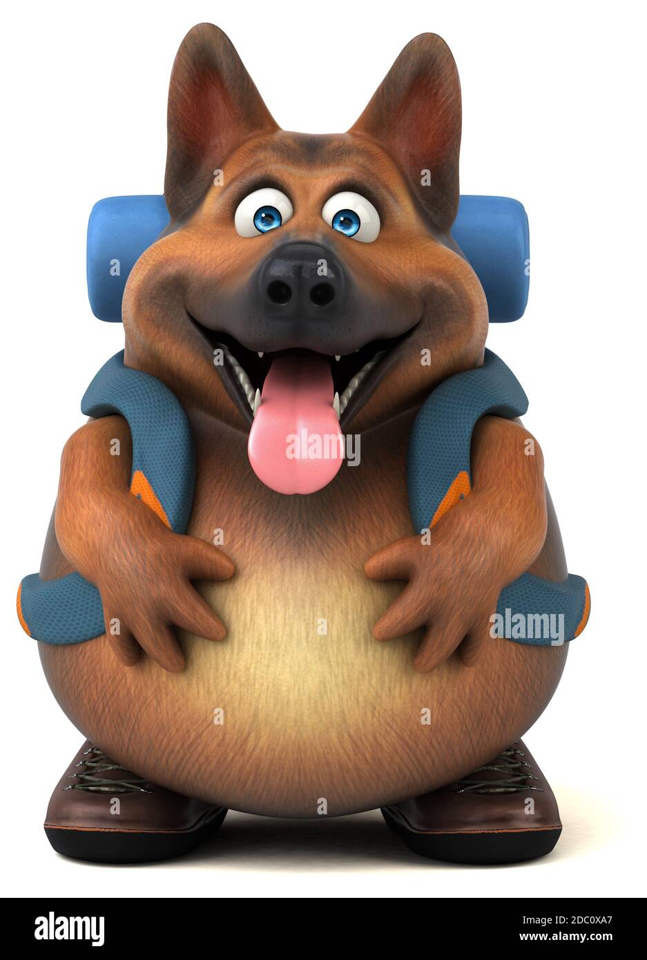 Fun backpacker german shepherd dog cartoon character Stock Photo - Alamy