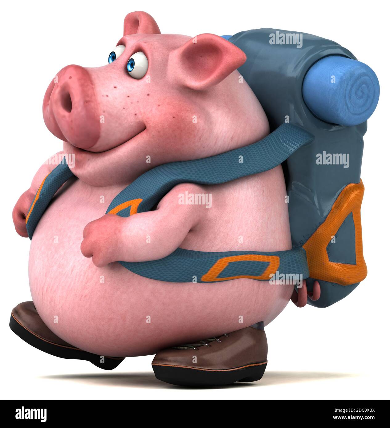 Fun backpacker pig cartoon character Stock Photo - Alamy