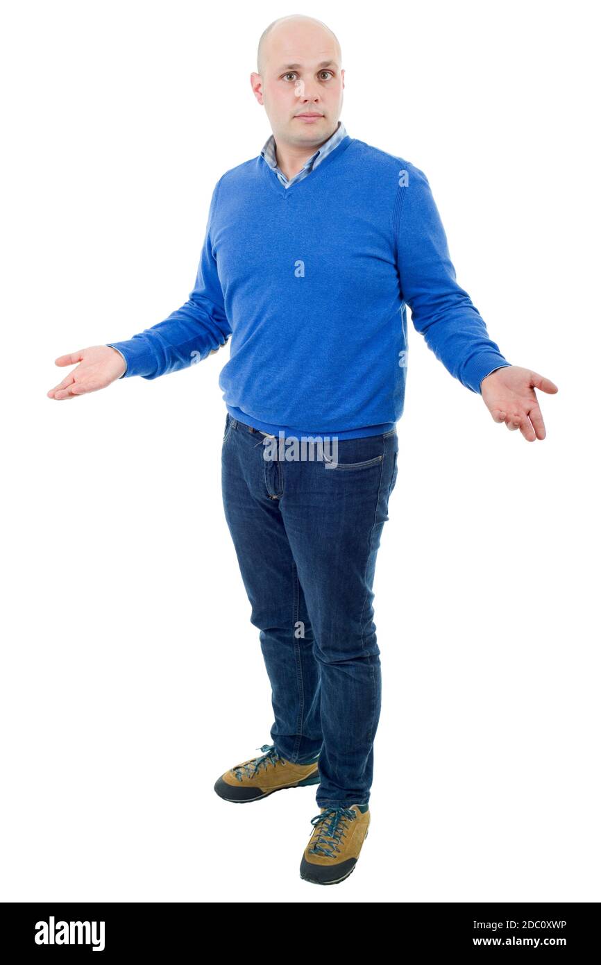 young casual man waiting full body in a white background Stock Photo ...