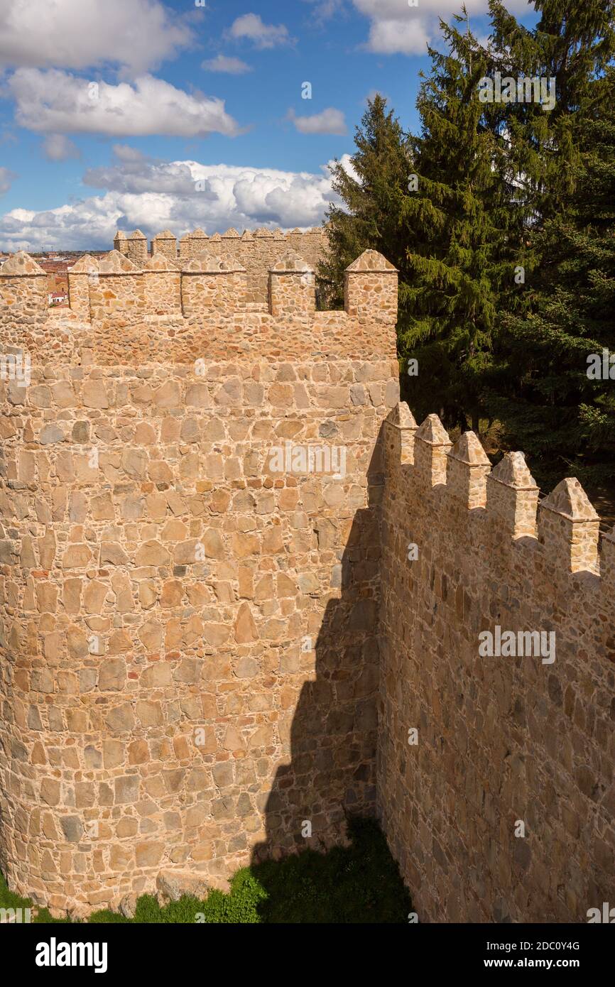 Ancient fortification of Avila, from the top of the walls, Castile and ...