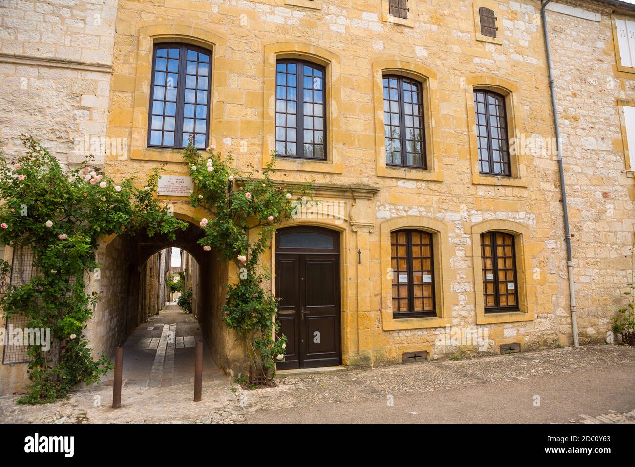Monpazier, France on 15 August 2019: Monpazier is a bastide town ...