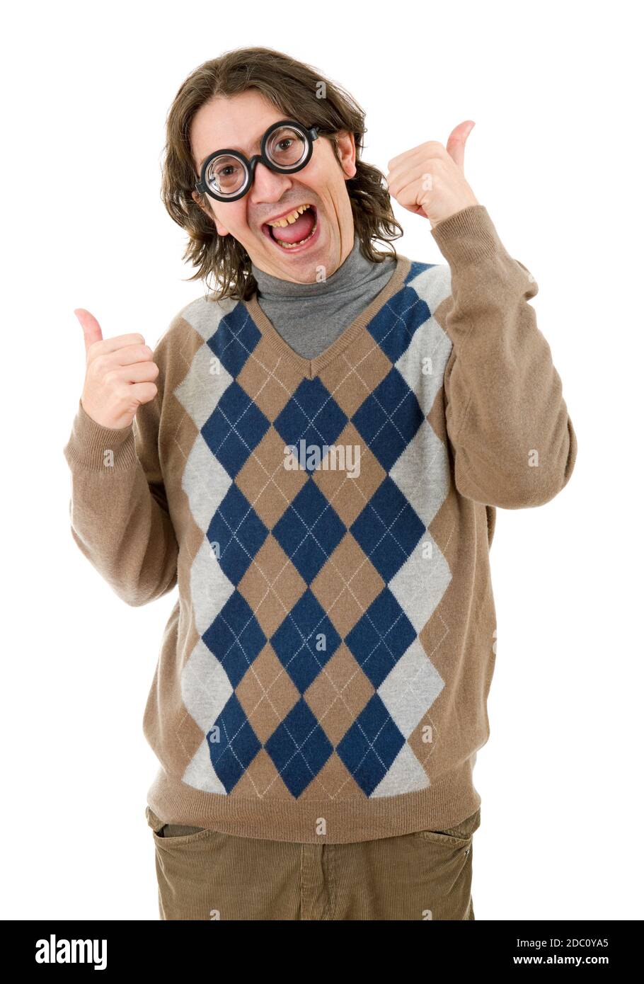 geek man going thumbs up, isolated on white Stock Photo - Alamy