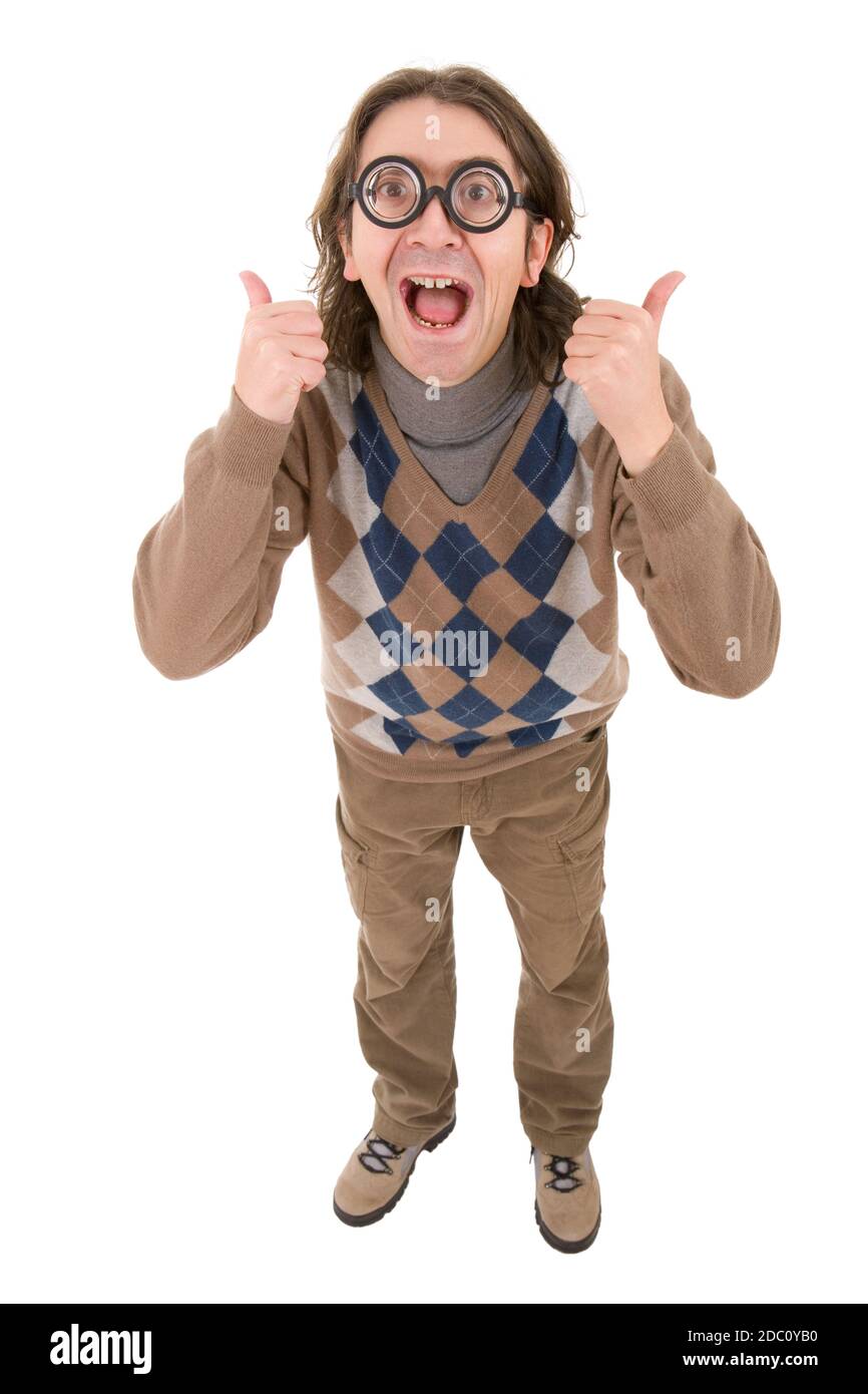 silly casual man full body going thumbs up, isolated Stock Photo - Alamy
