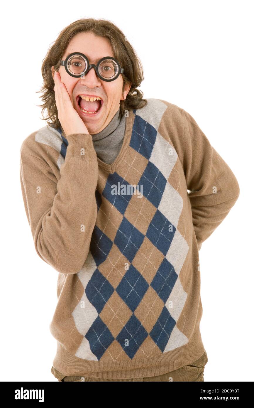 geek man isolated on white background Stock Photo - Alamy
