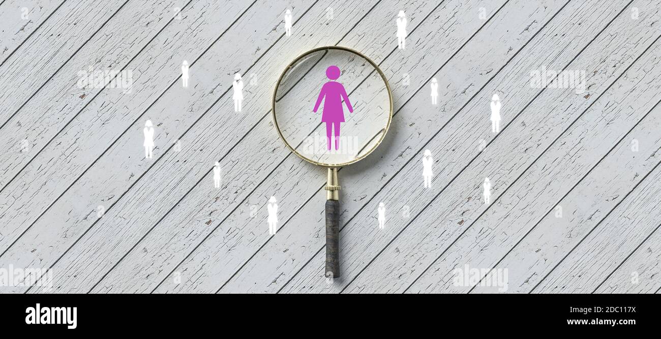 magnifying glass highlighting a person icon in a group of peoples on ...