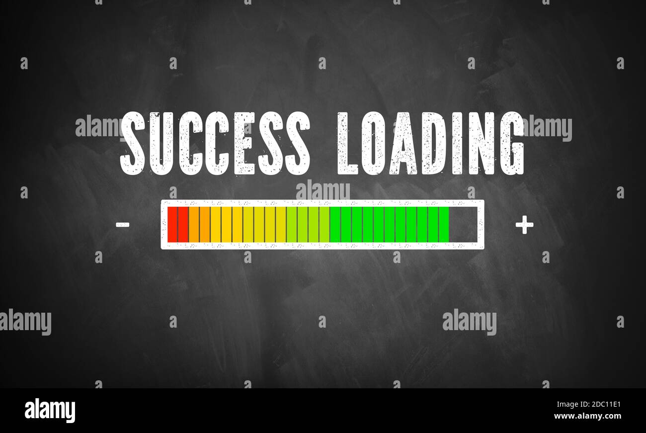 chalkboard with loading bar and text SUCCESS LOADING Stock Photo - Alamy