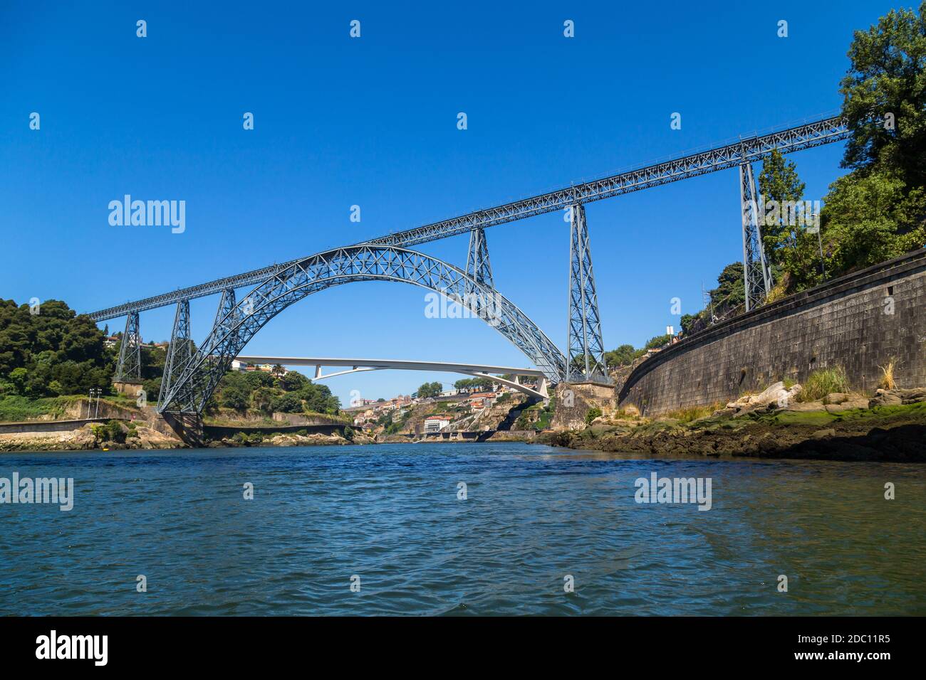 Maria Pia Bridge over the Douro river, Porto, Portugal. View from the ...
