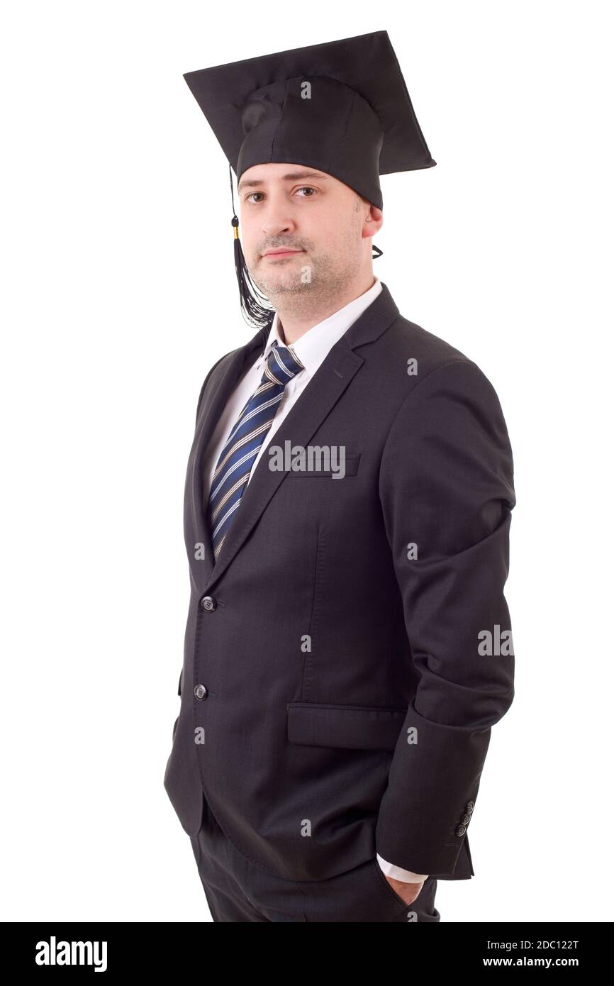 Proud male college professor standing isolated on white background ...