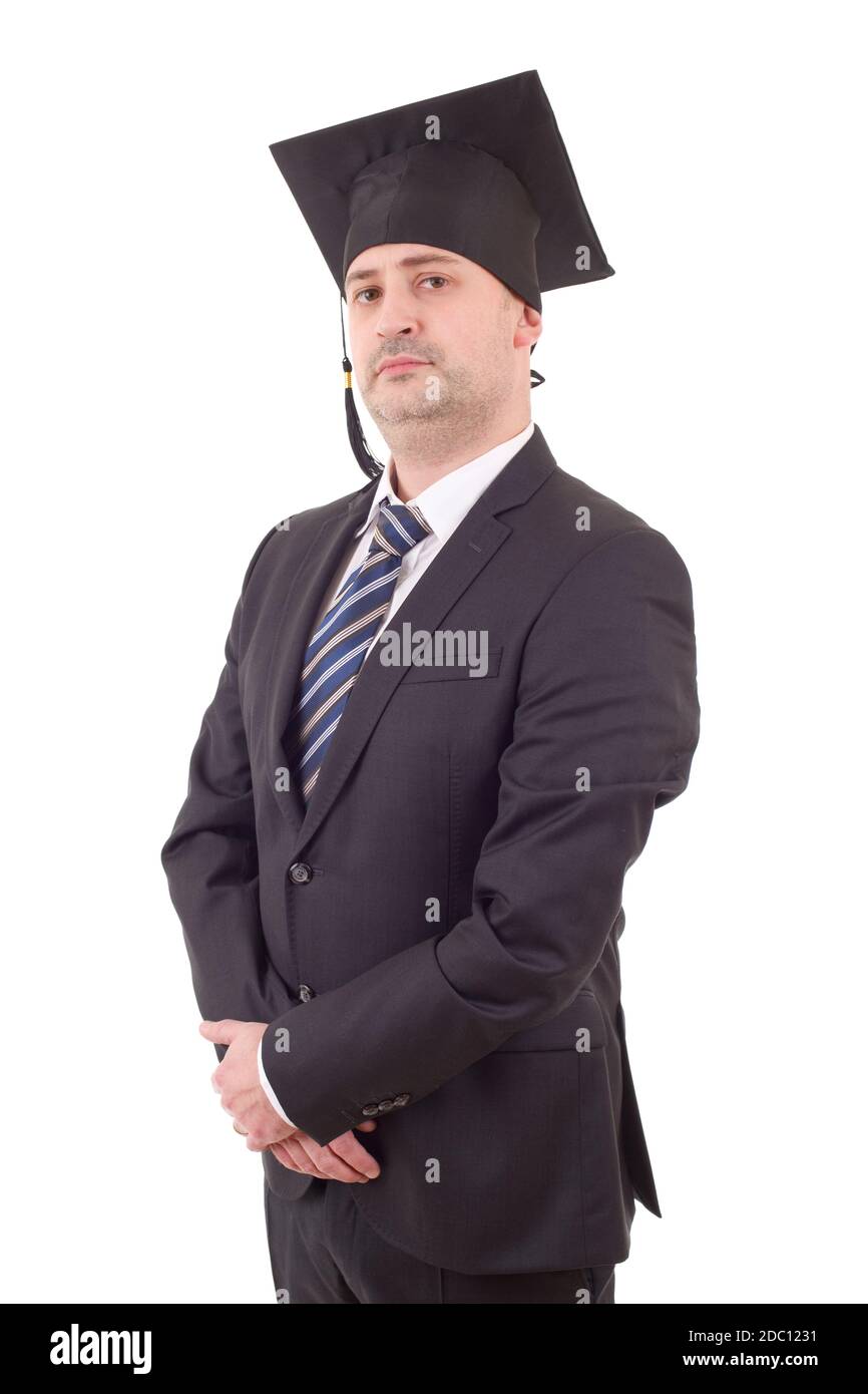 Proud male college professor standing isolated on white background ...