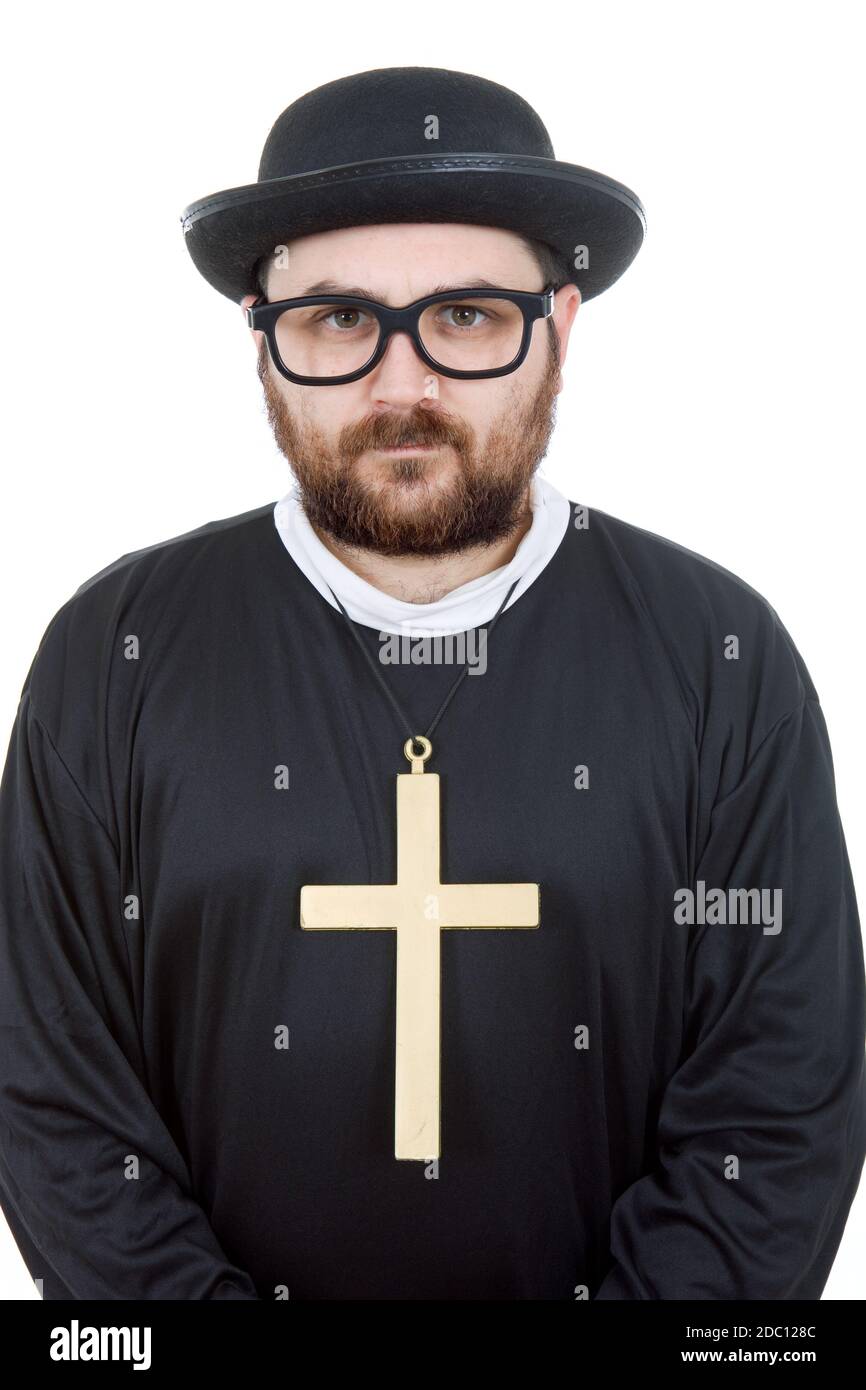 young man dressed as priest, isolated on white Stock Photo - Alamy