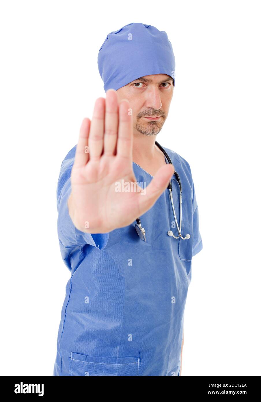 male doctor going stop with his hand, isolated Stock Photo - Alamy