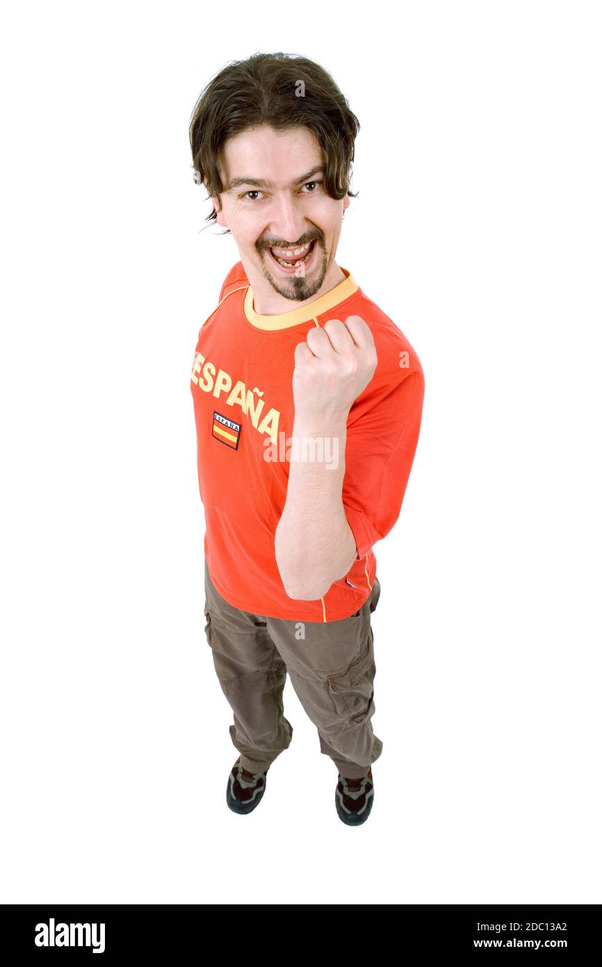happy spanish man supporter, isolated on white Stock Photo - Alamy