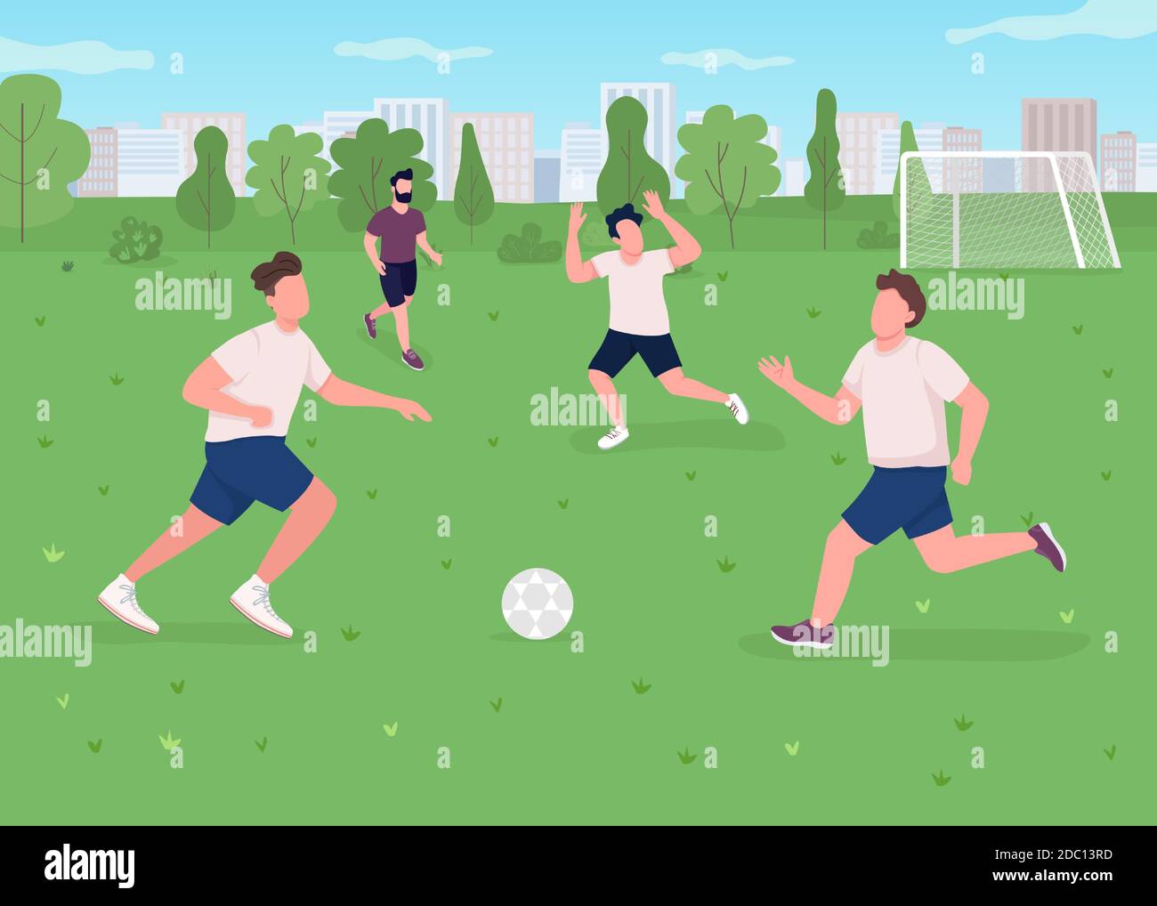 Outdoor football match flat color vector illustration Stock Vector ...