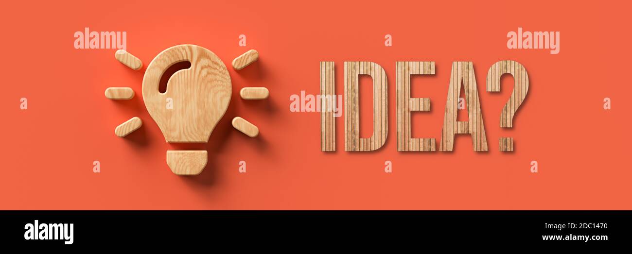 wooden lightbulb symbol and message IDEA? on orange background - 3d ...