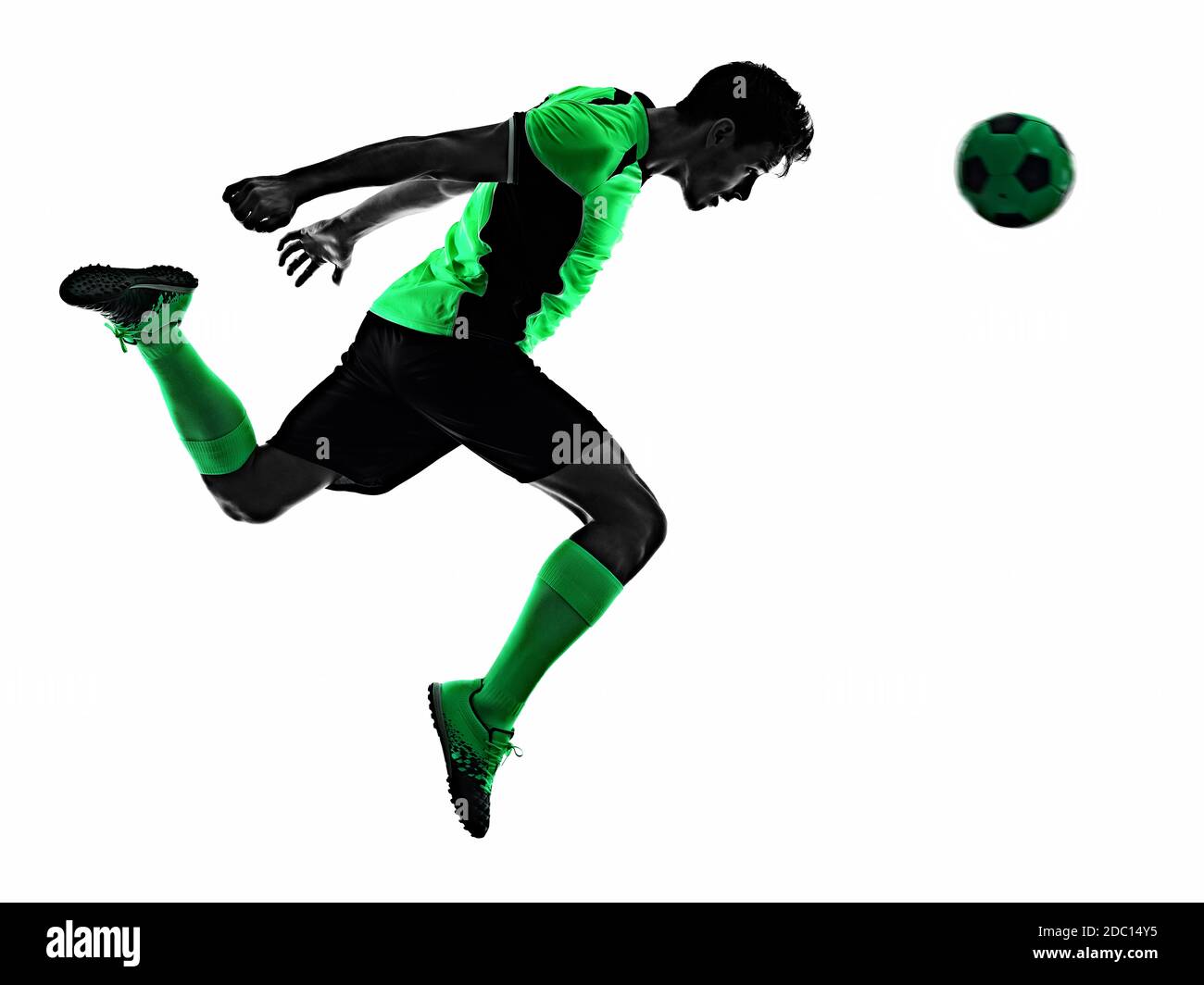 one young caucasian soccer player silhouette shadow in studio isolated ...