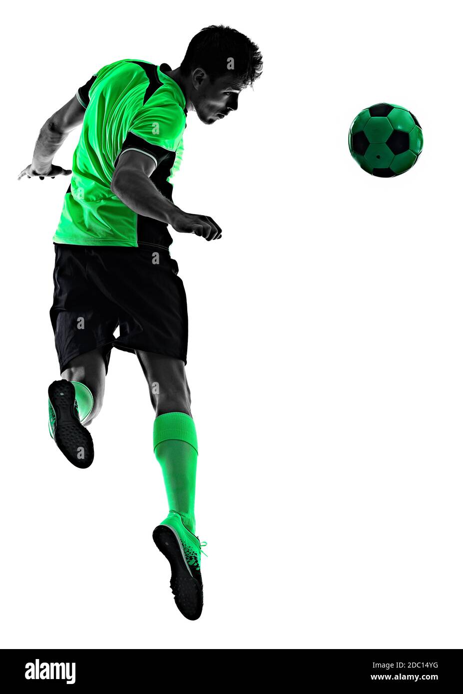 one young caucasian soccer player silhouette shadow in studio isolated ...