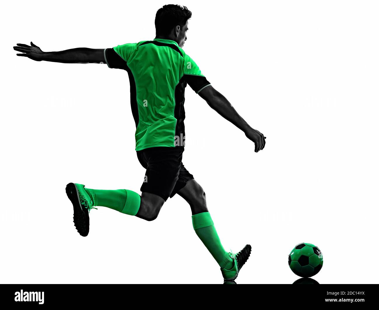 one young caucasian soccer player silhouette shadow in studio isolated ...