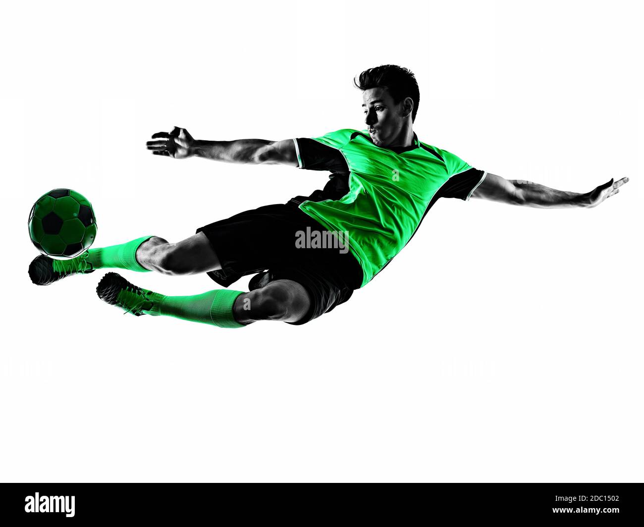 one young caucasian soccer player silhouette shadow in studio isolated ...