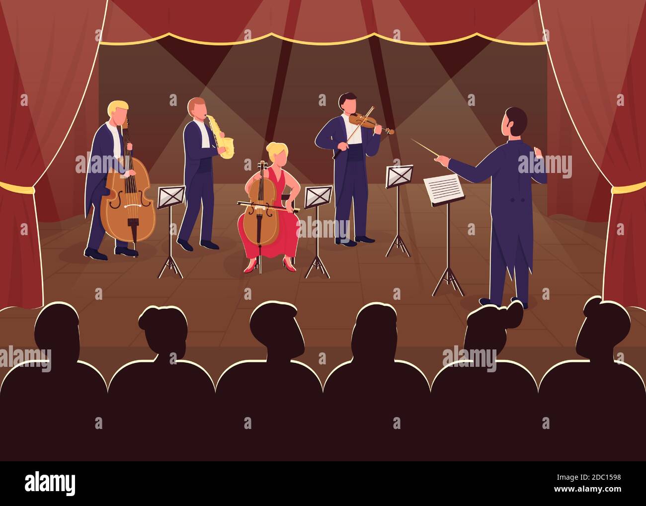 Orchestra symphony performance flat color vector illustration Stock ...