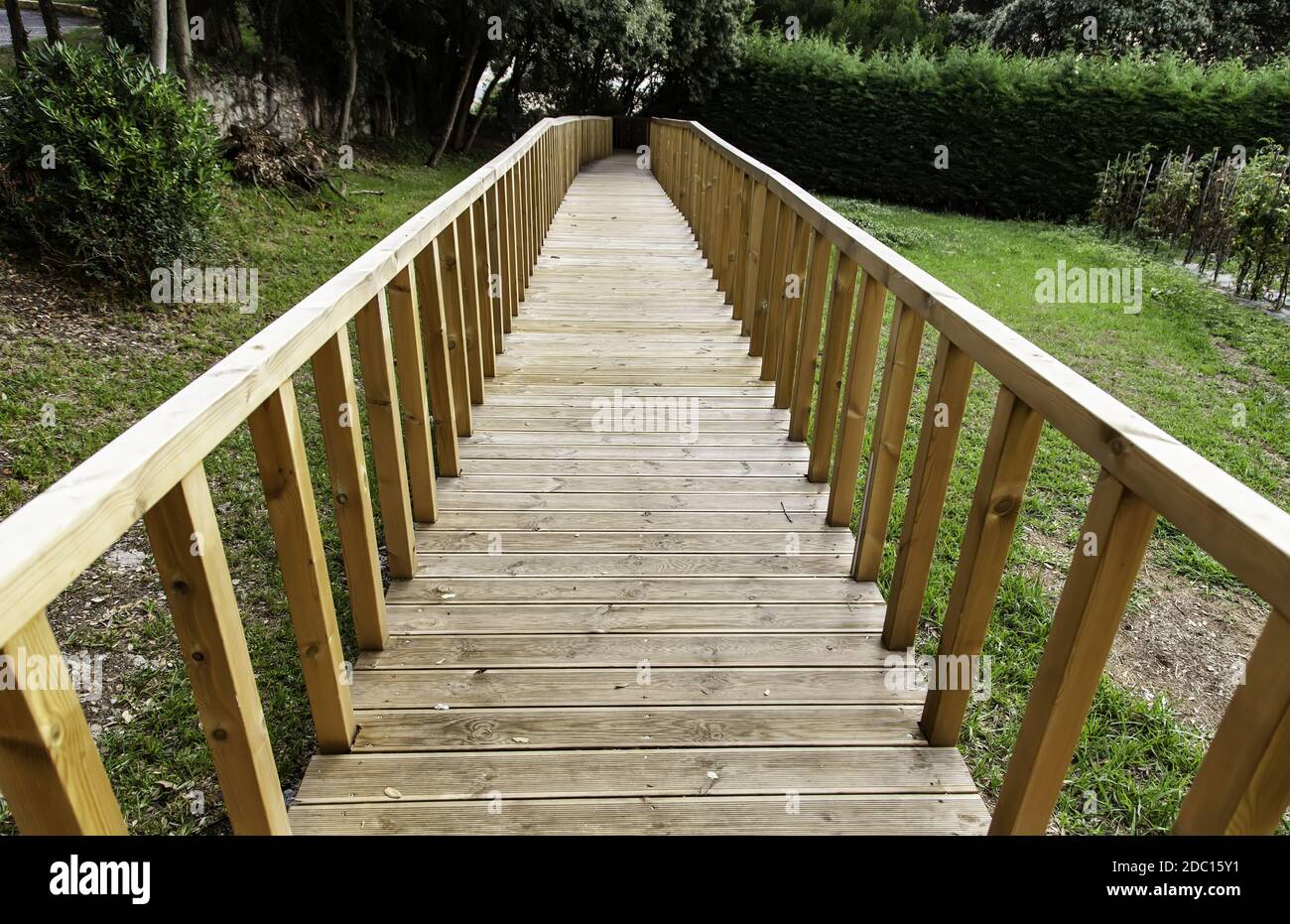 Wooden path to the beach, access detail for person, summer and ...