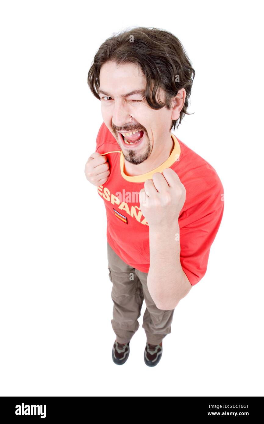 happy spanish man supporter, isolated on white Stock Photo - Alamy