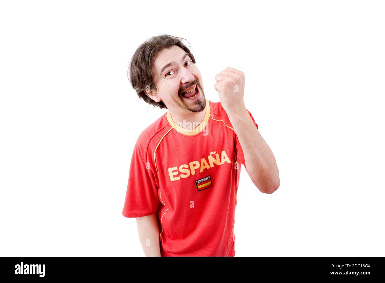 happy spanish man supporter, isolated on white Stock Photo - Alamy