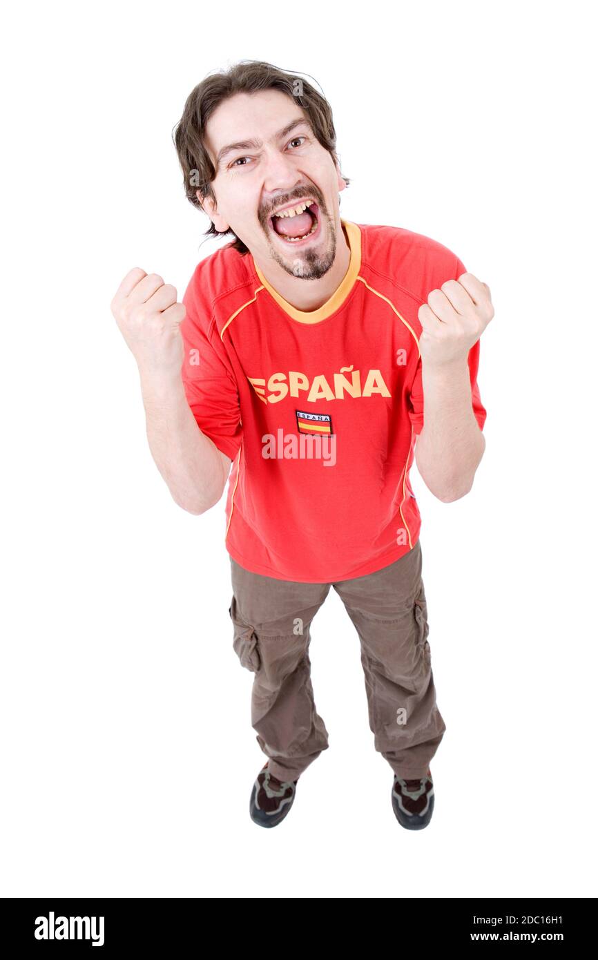 happy spanish man supporter, isolated on white Stock Photo - Alamy
