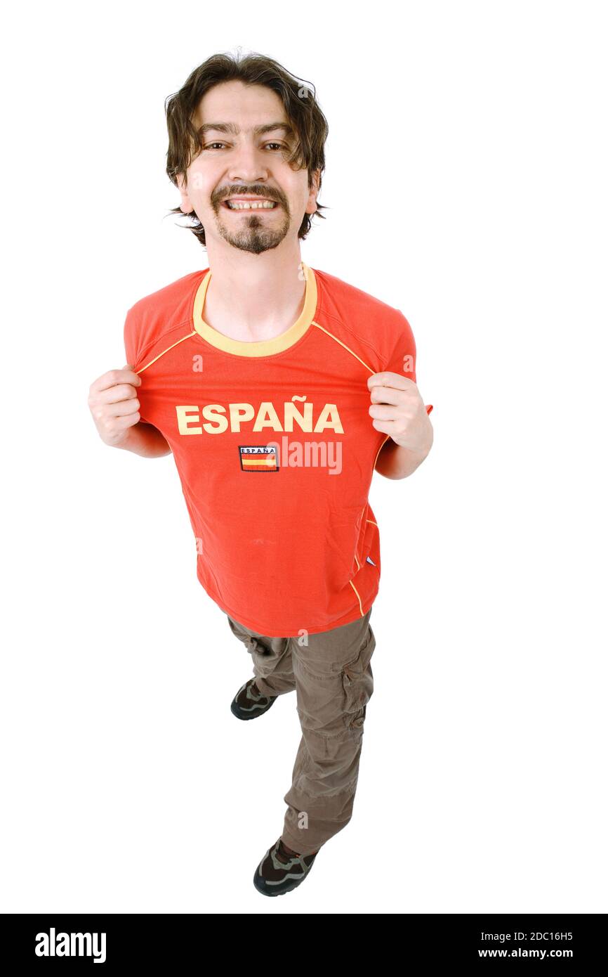 happy spanish man supporter, isolated on white Stock Photo - Alamy