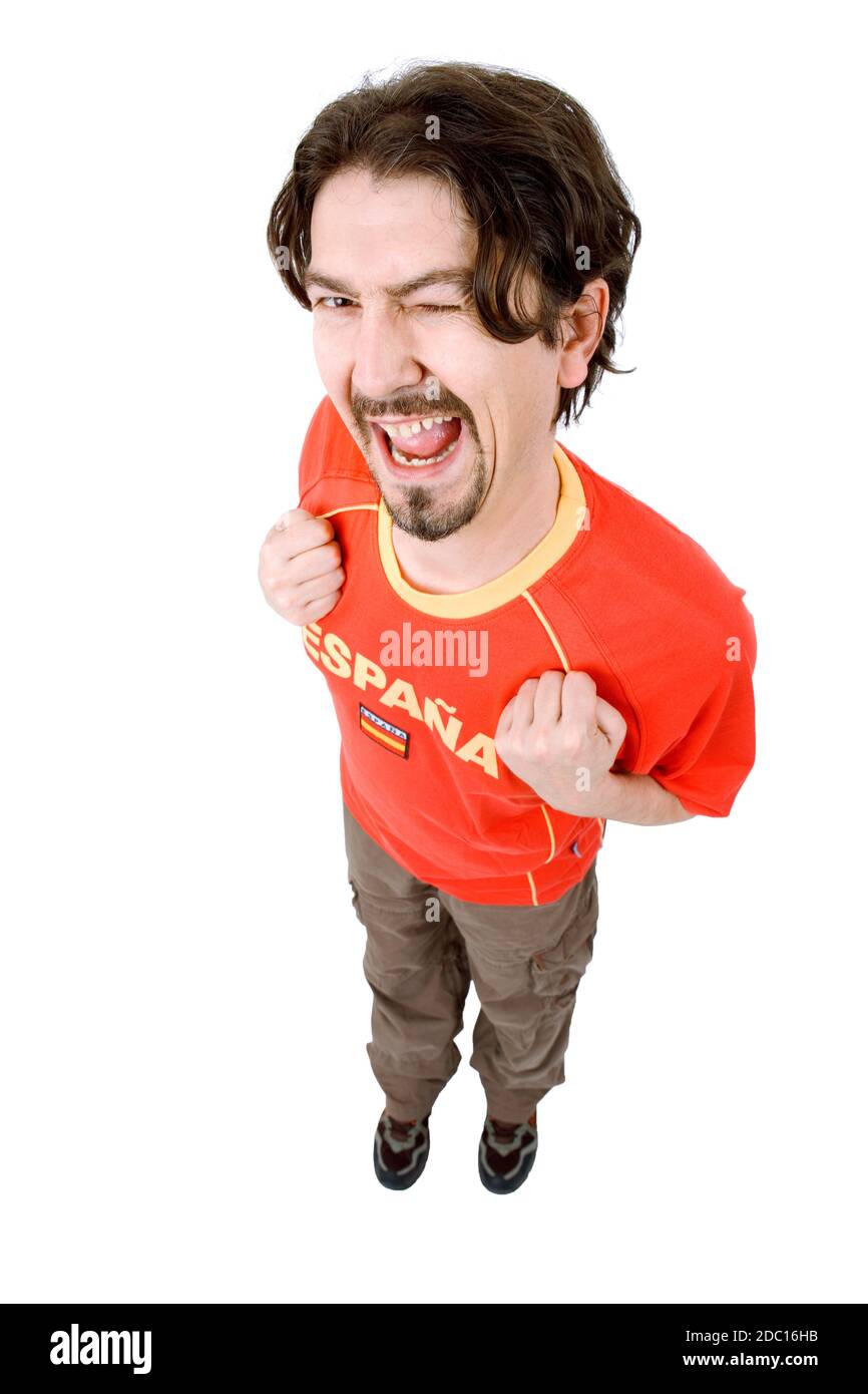 happy spanish man supporter, isolated on white Stock Photo - Alamy