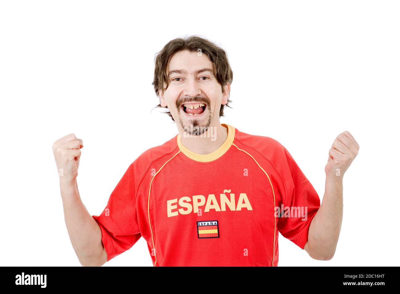 happy spanish man supporter, isolated on white Stock Photo - Alamy