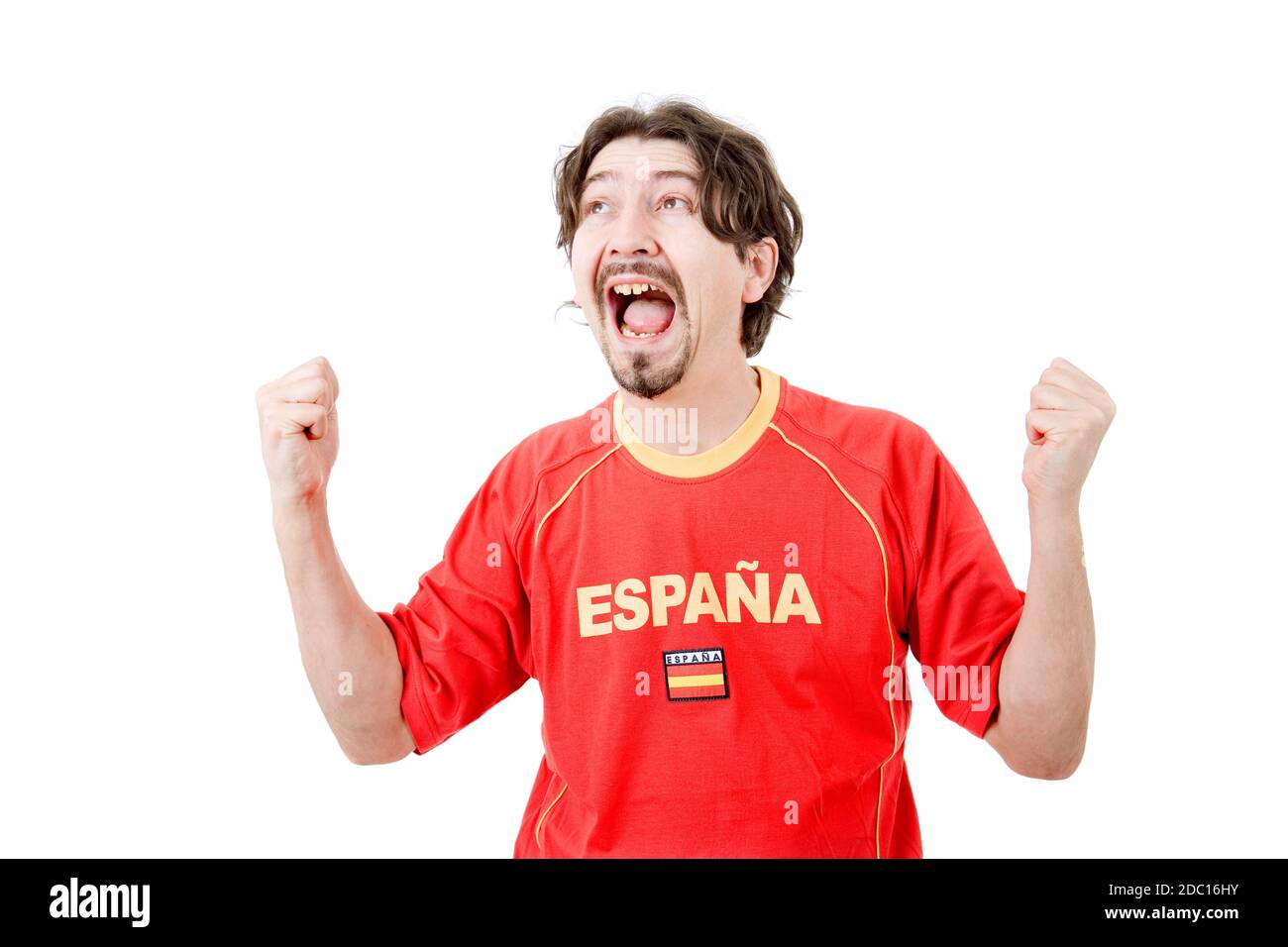 happy spanish man supporter, isolated on white Stock Photo - Alamy