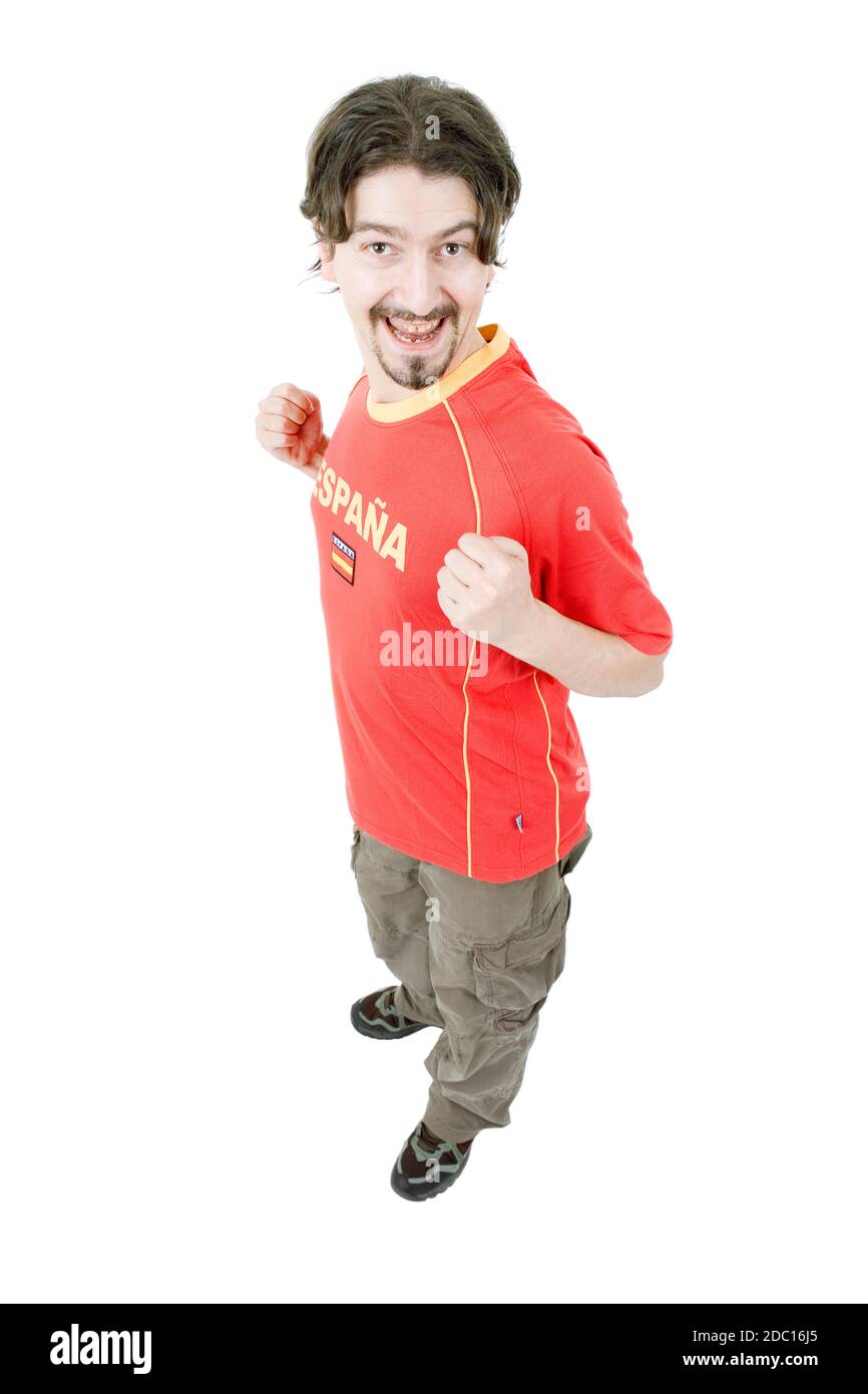happy spanish man supporter, isolated on white Stock Photo - Alamy