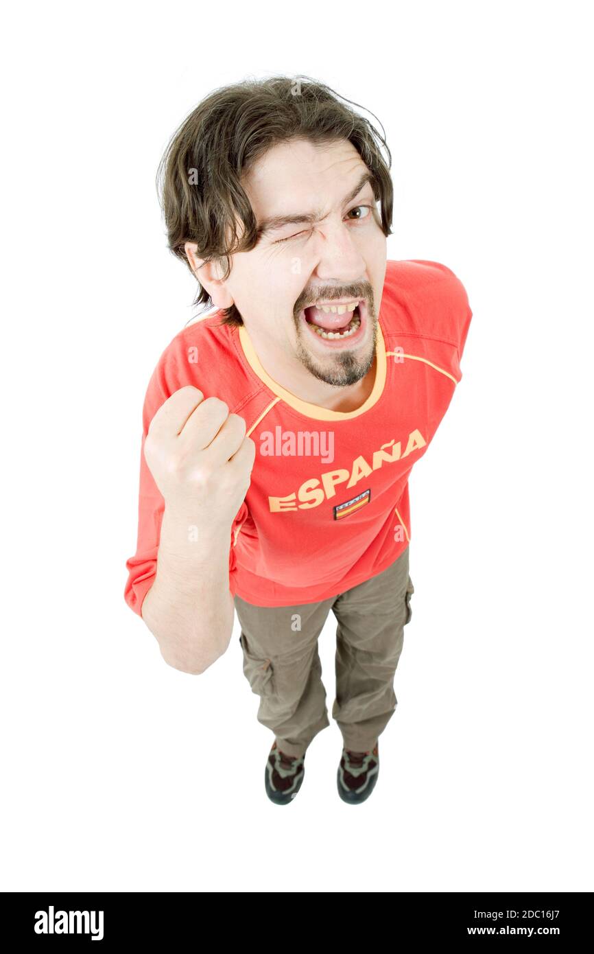 happy spanish man supporter, isolated on white Stock Photo - Alamy