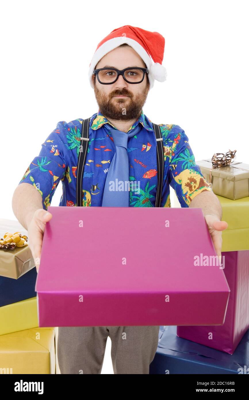 happy silly salesman with some boxes, isolated on white Stock Photo - Alamy