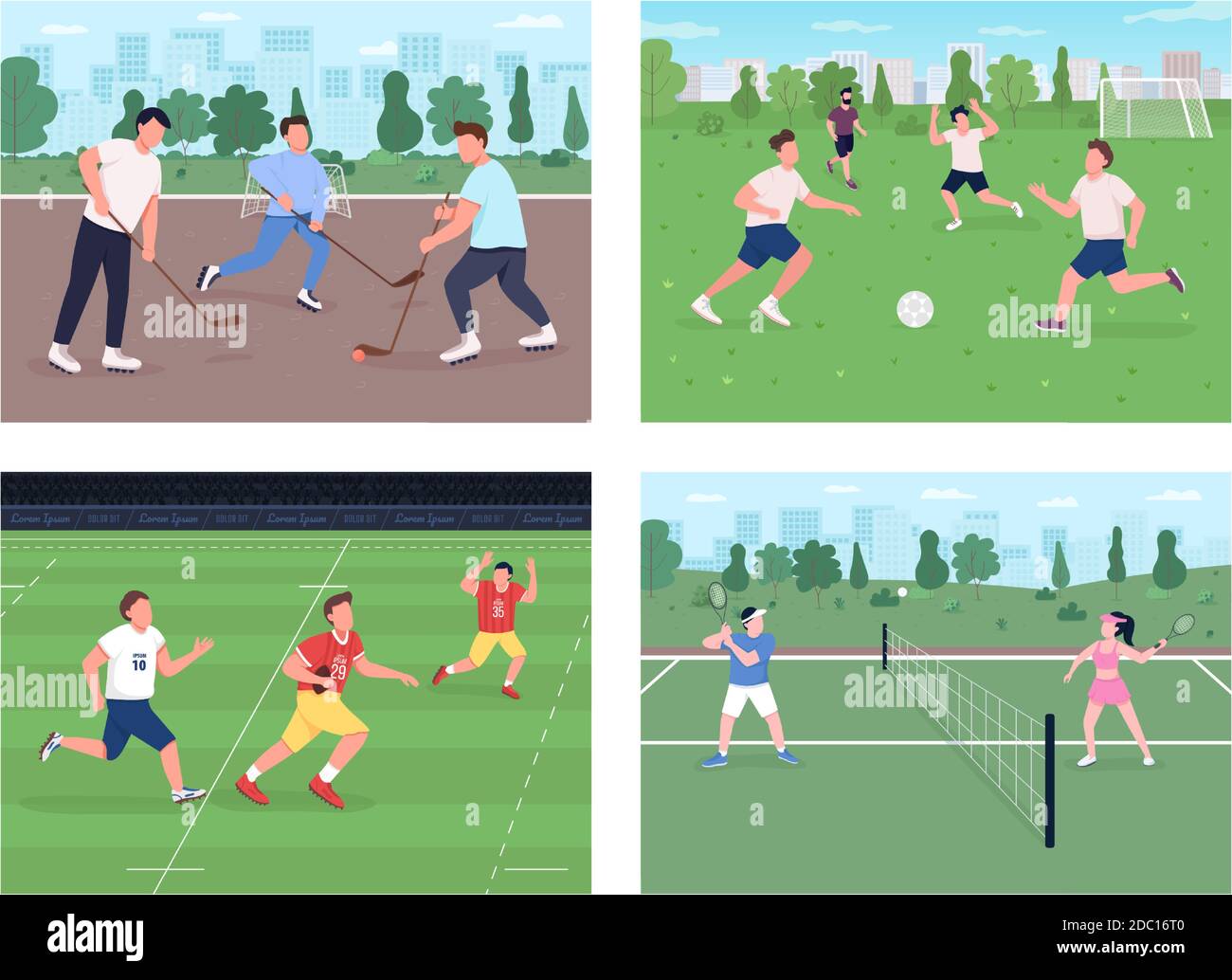 Outdoor sports match flat color vector illustration set Stock Vector ...