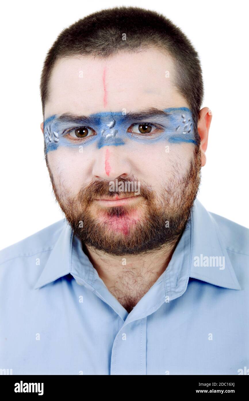 young silly man with a strange painted face, isolated Stock Photo - Alamy