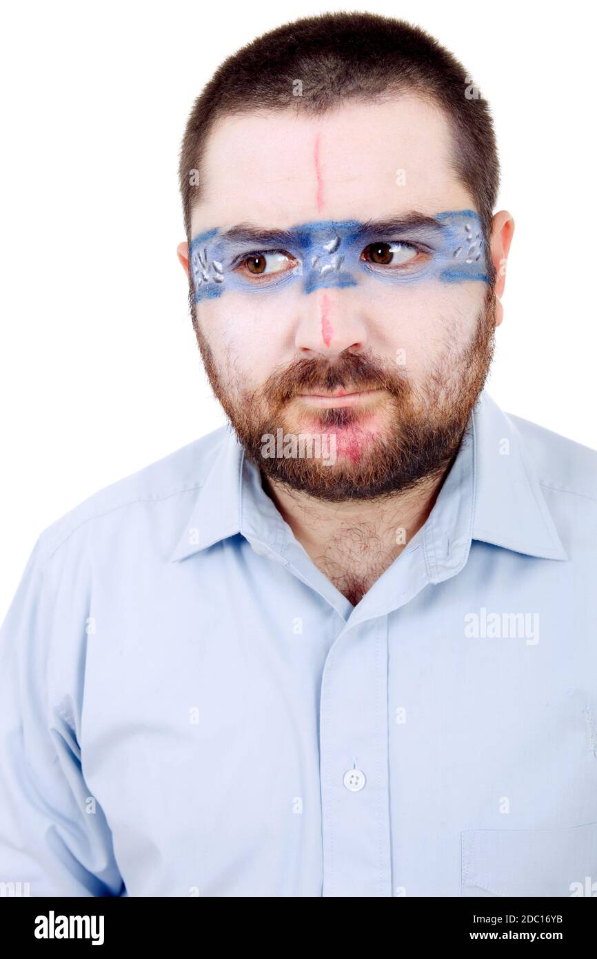 young silly man with a strange painted face, isolated Stock Photo - Alamy