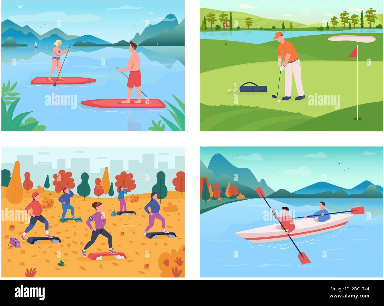 Outdoor sport flat color vector illustration set Stock Vector Image ...